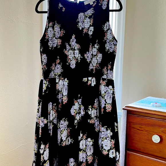 LOFT | Dresses | Loft Black Floral Smocked Dress | Poshmark